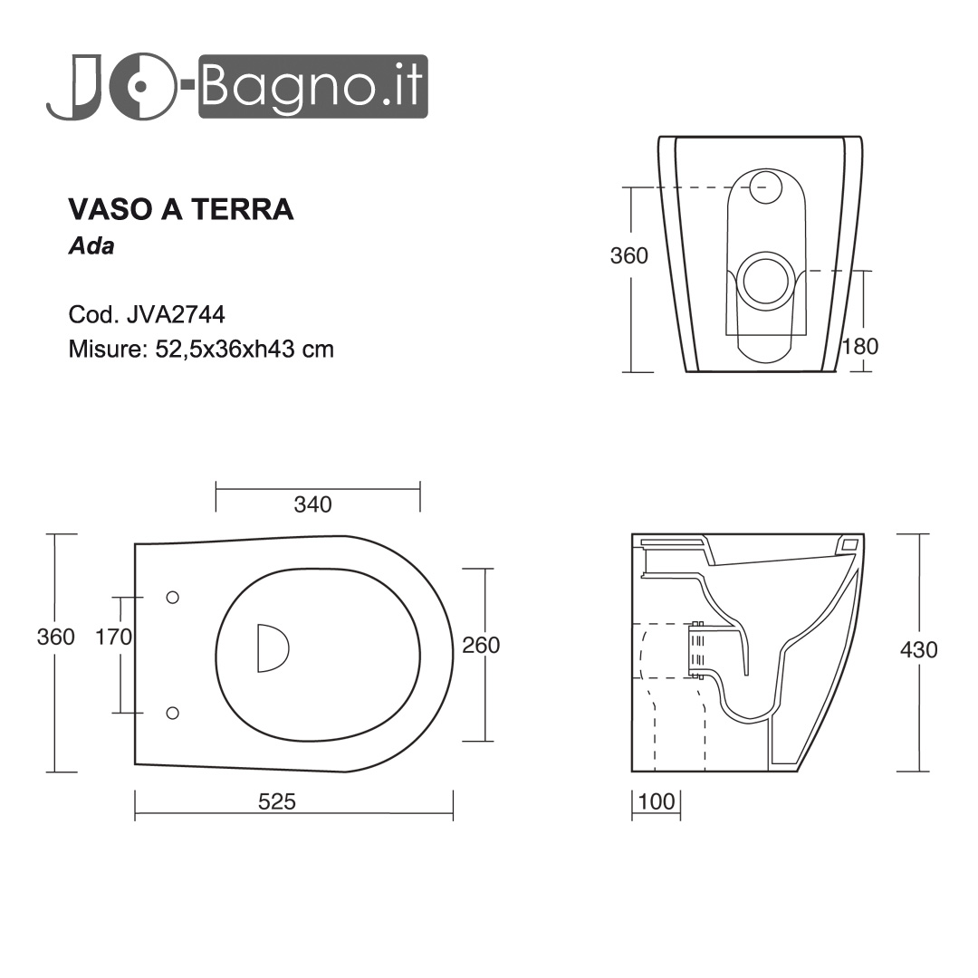 Sanitari a Terra Filo Muro Nero Lucido 52x36 - Jo-Bagno.it