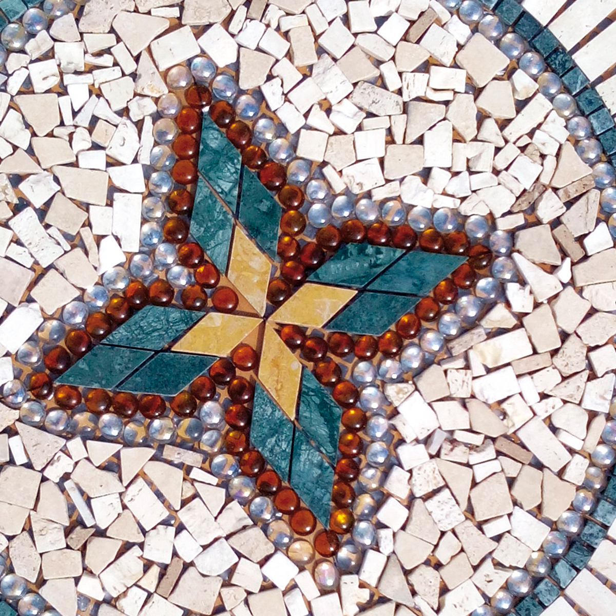 Rosone tondo 90x90 in travertino burattato VESUVIO